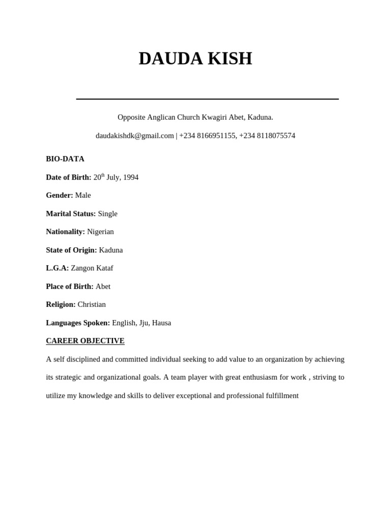 Dauda Kish Cv | PDF