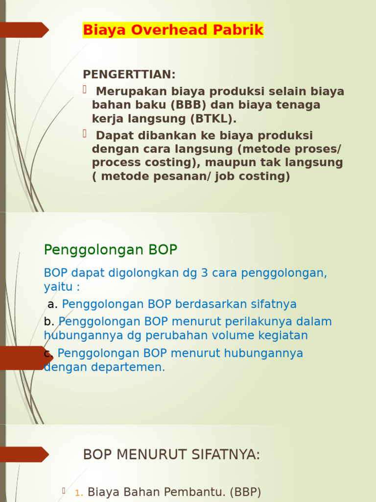 Biaya Overhead Pabrik: Pengertian dan Penggolongan | PDF