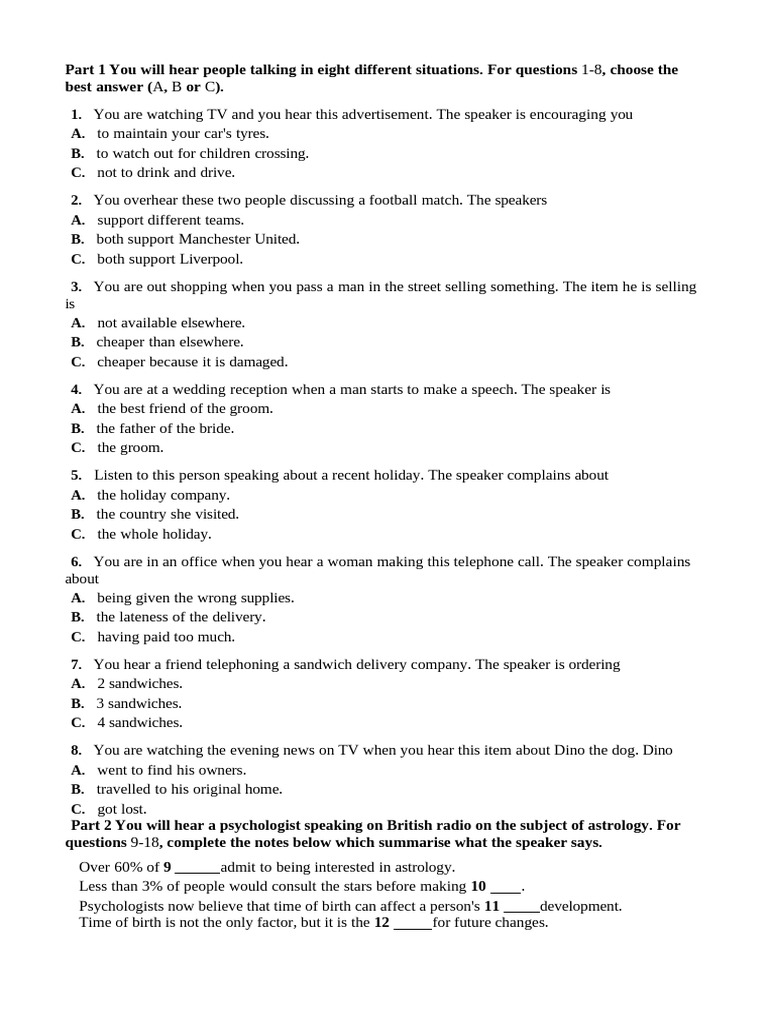 FCE Listening and Reading Practice Printable | PDF | Dream