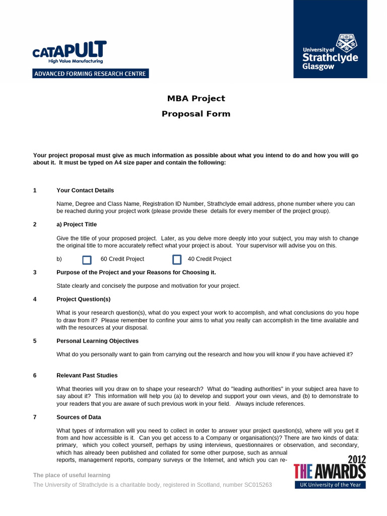 MBA Project Proposal Form | PDF | Methodology | Cognition