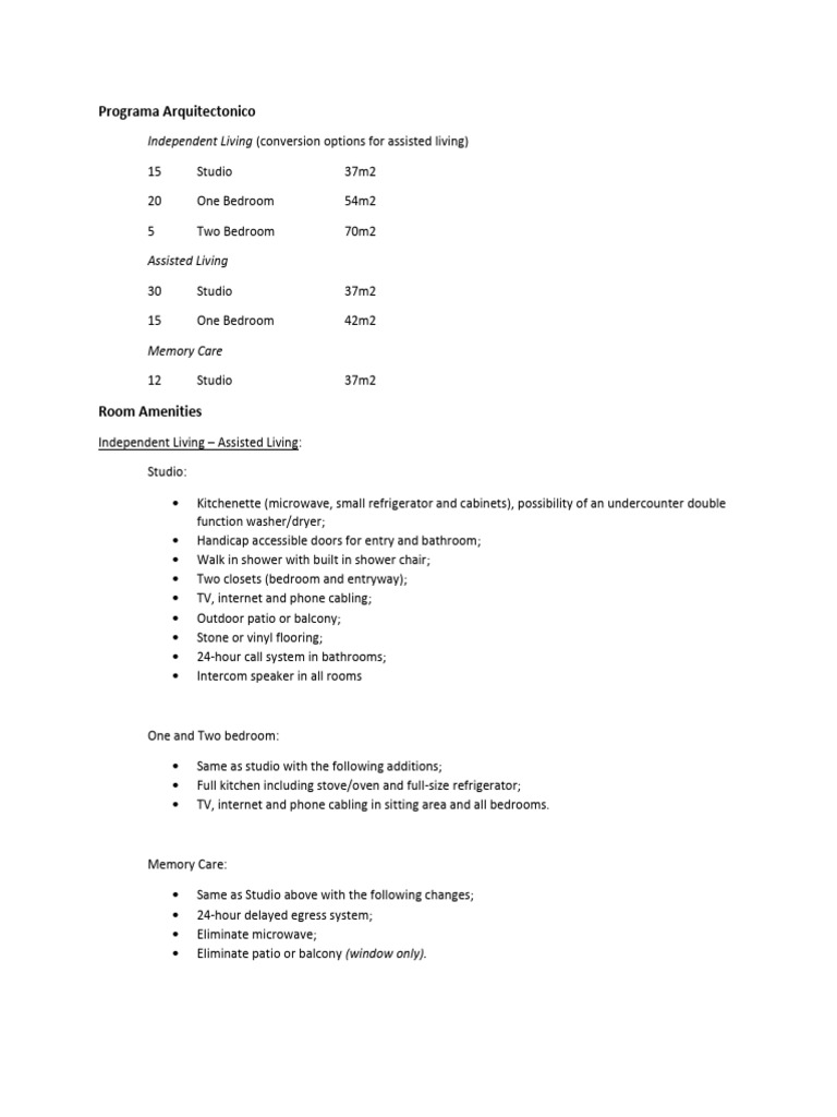 Architectural Program for Senior Living | PDF | Bedroom | Room