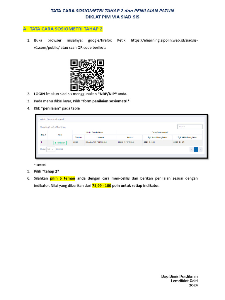 Tata Cara Sosiometri PIM Tahap 2 Via Siad-Sis v1 | PDF