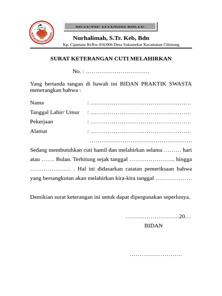 surat cuti melahirkan - Copy | PDF