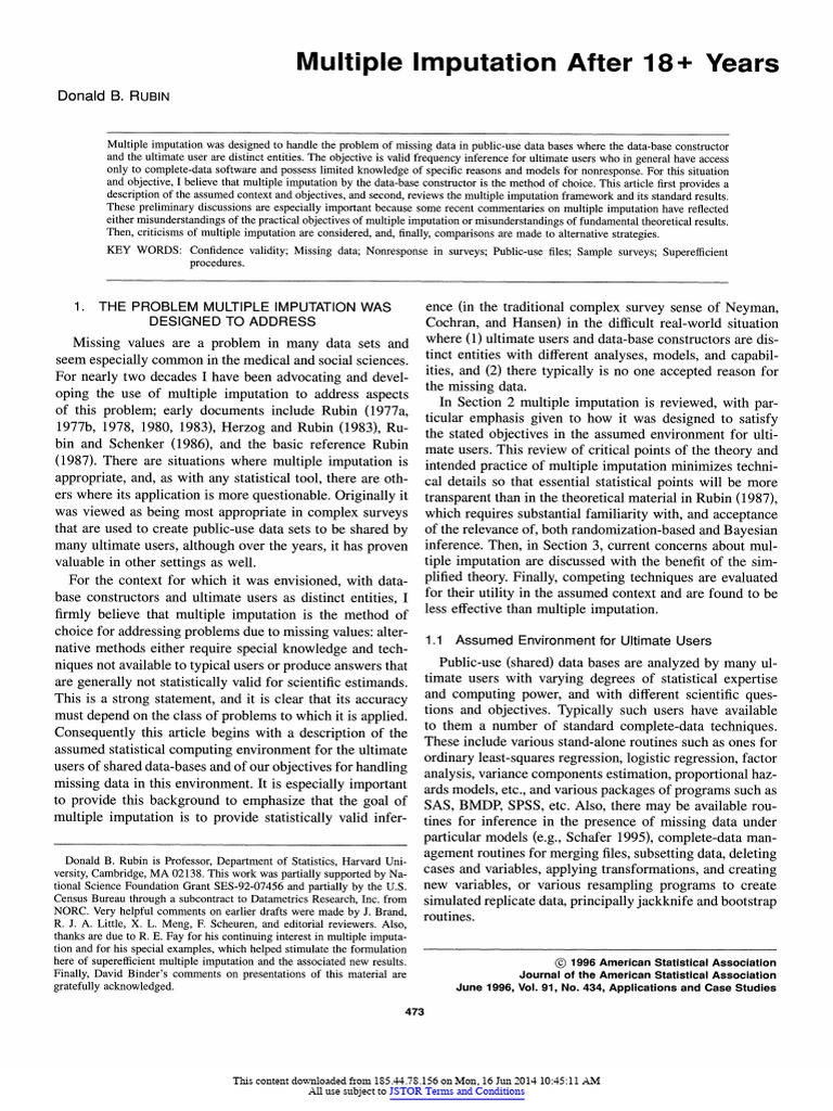 Rubin - Multiple imputation after 18+ years | PDF | Statistics | Statistical Inference