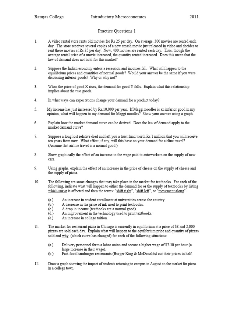 Practice Qs 1 | PDF | Demand | Supply (Economics)