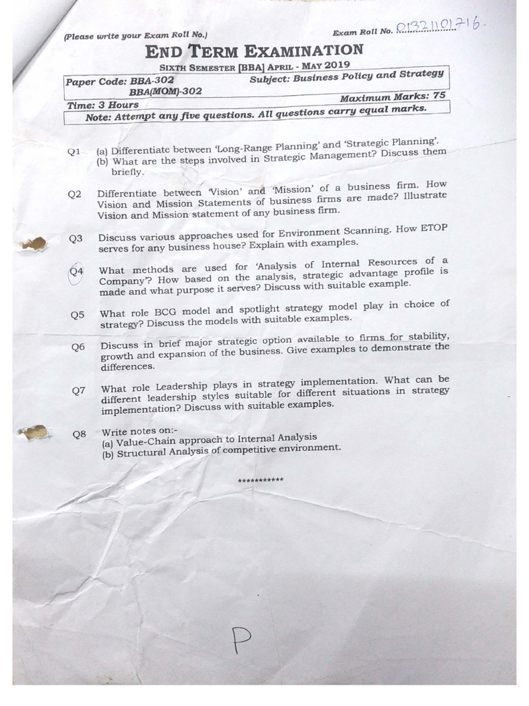 MAY2019 BBA 6th Sem | PDF