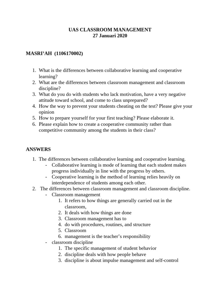 Masri'Ah - Uas Classroom Management | PDF | Classroom Management | Teachers