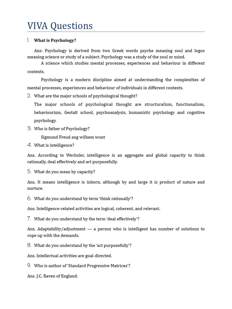 Viva Questions Psy Practicals-1 | PDF | Psychology | Intelligence Quotient