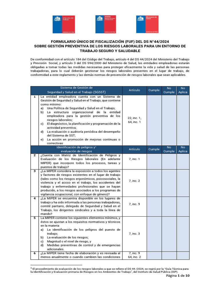 Fiscalizaci N DS 44 1736002768 | PDF | Seguridad y salud ocupacional | Riesgo