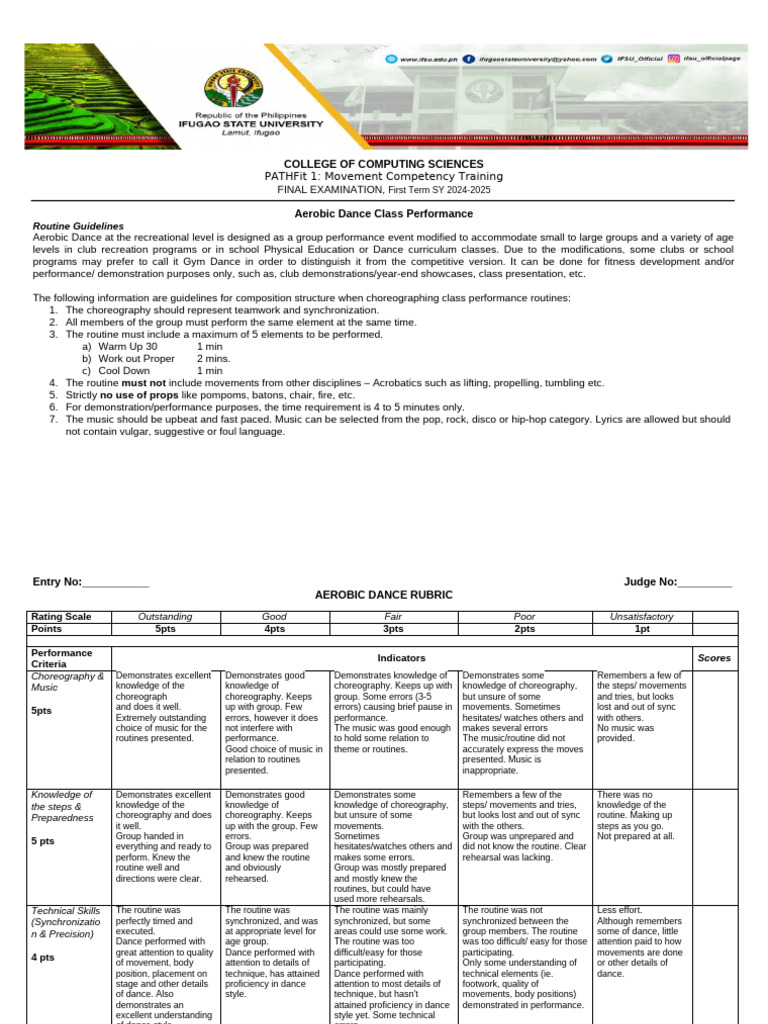 AEROBICS Guidelines and Rubrics | PDF | Dances | Choreography