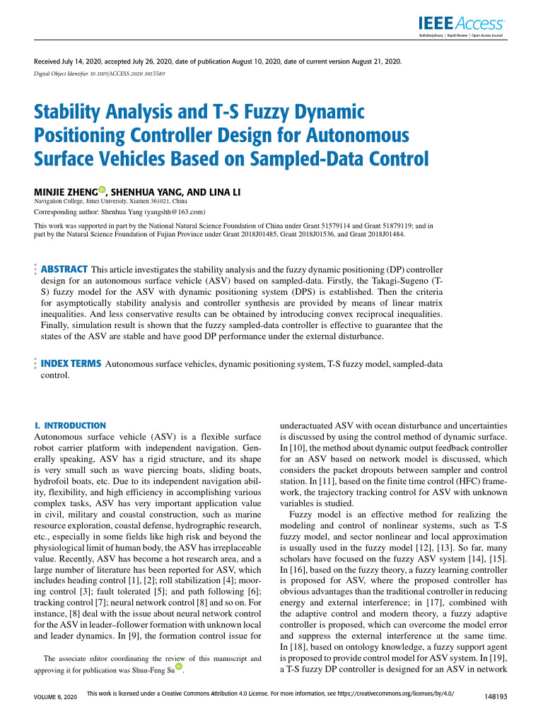 Stability Analysis and T-S Fuzzy Dynamic Positioning Controller Design ...