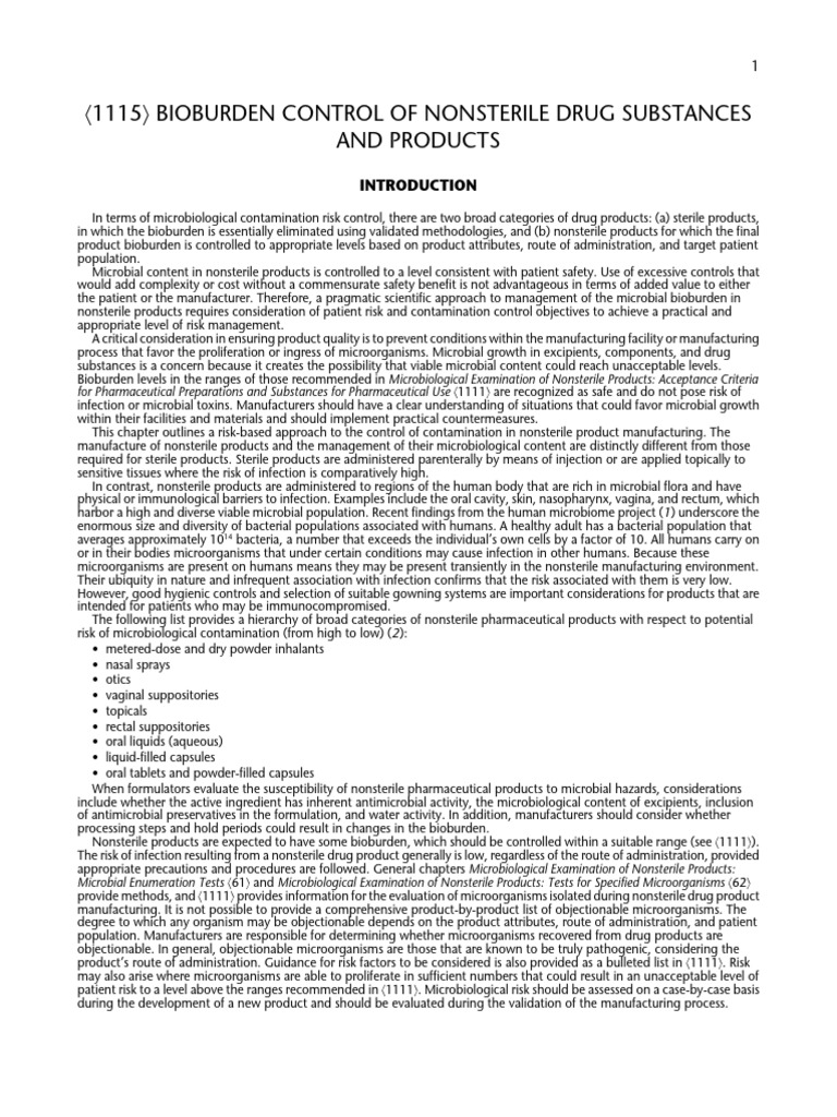Bioburden Control in Nonsterile Drugs | PDF | Water | Microorganism