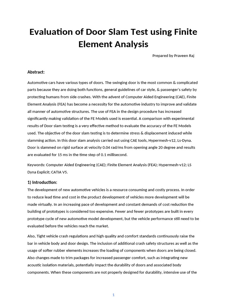 Door Slam Test Evaluation via FEA | PDF | Finite Element Method | Prototype
