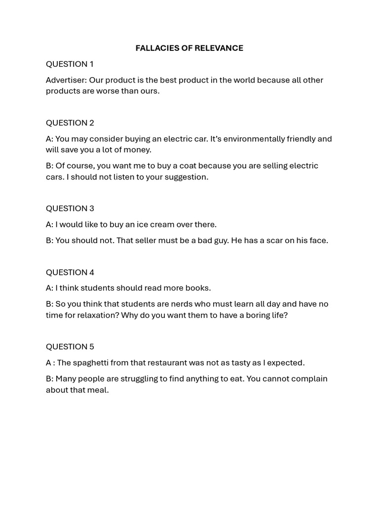 LOGICAL FALLACIES QUESTIONS - No Answer | PDF
