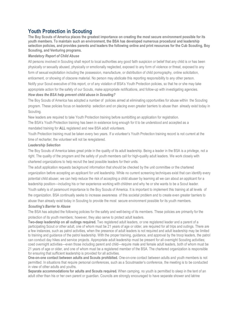 BSA Youth Protection Guidelines | PDF | Boy Scouts Of America | Scouting