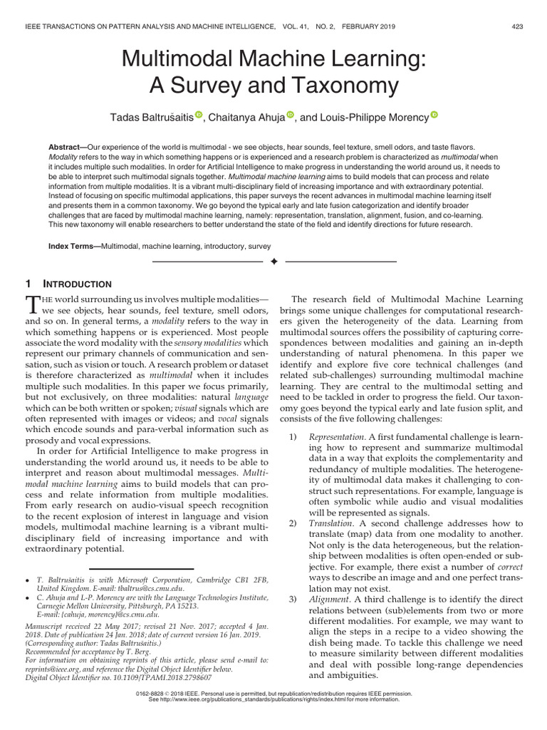 Multimodal Machine Learning A Survey and Taxonomy | PDF | Artificial ...