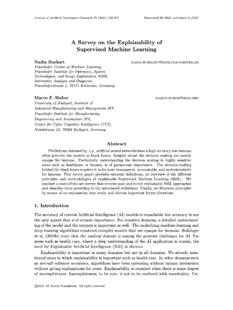 View of A Survey On The Explainability of Supervised Machine Learning | PDF