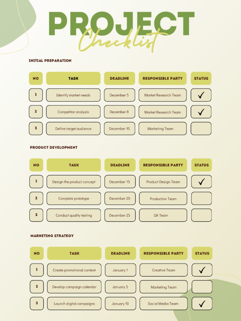 Green Minimalist Professional Project Checklist PDF | PDF