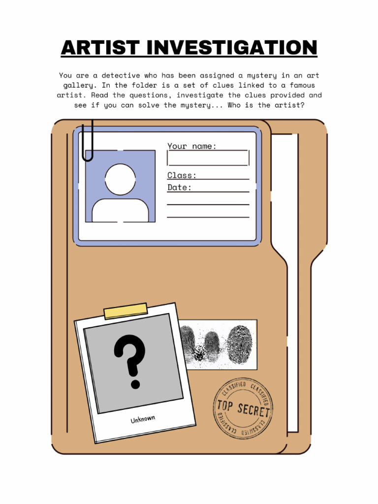 Artist Investigation Worksheets in Yellow, Brown and Blue Illustrative ...