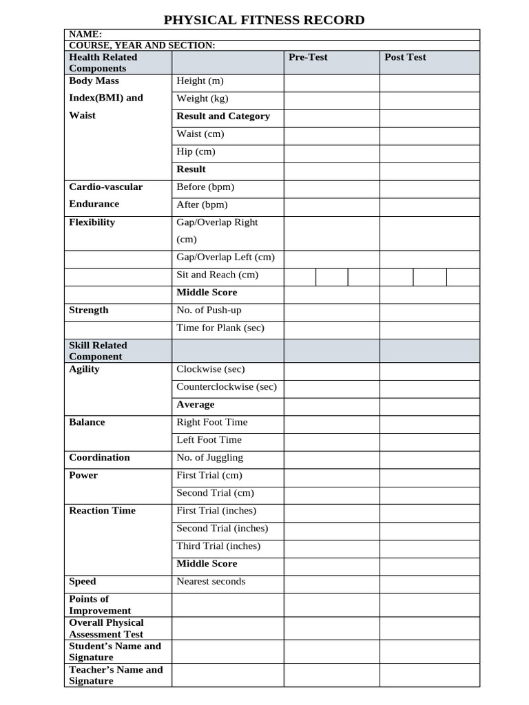 Physical Fitness Record | PDF | Body Mass Index