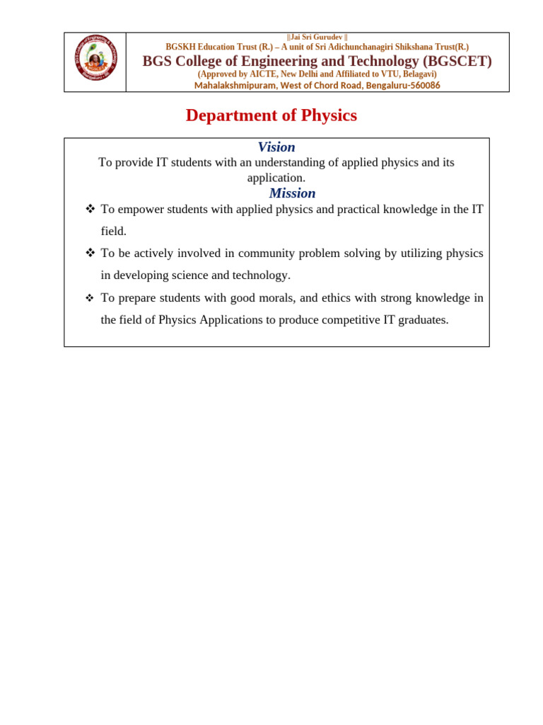 BGSCET - Physics - Vision & Mission 2 | PDF