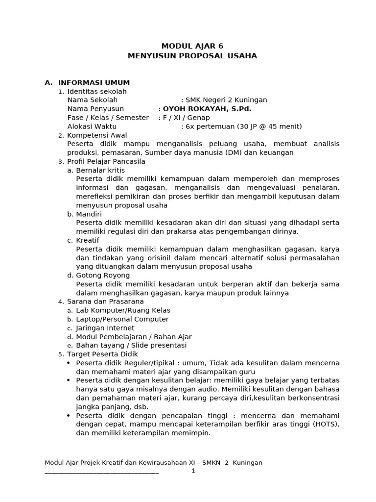 Modul Ajar Proposal Usaha | PDF