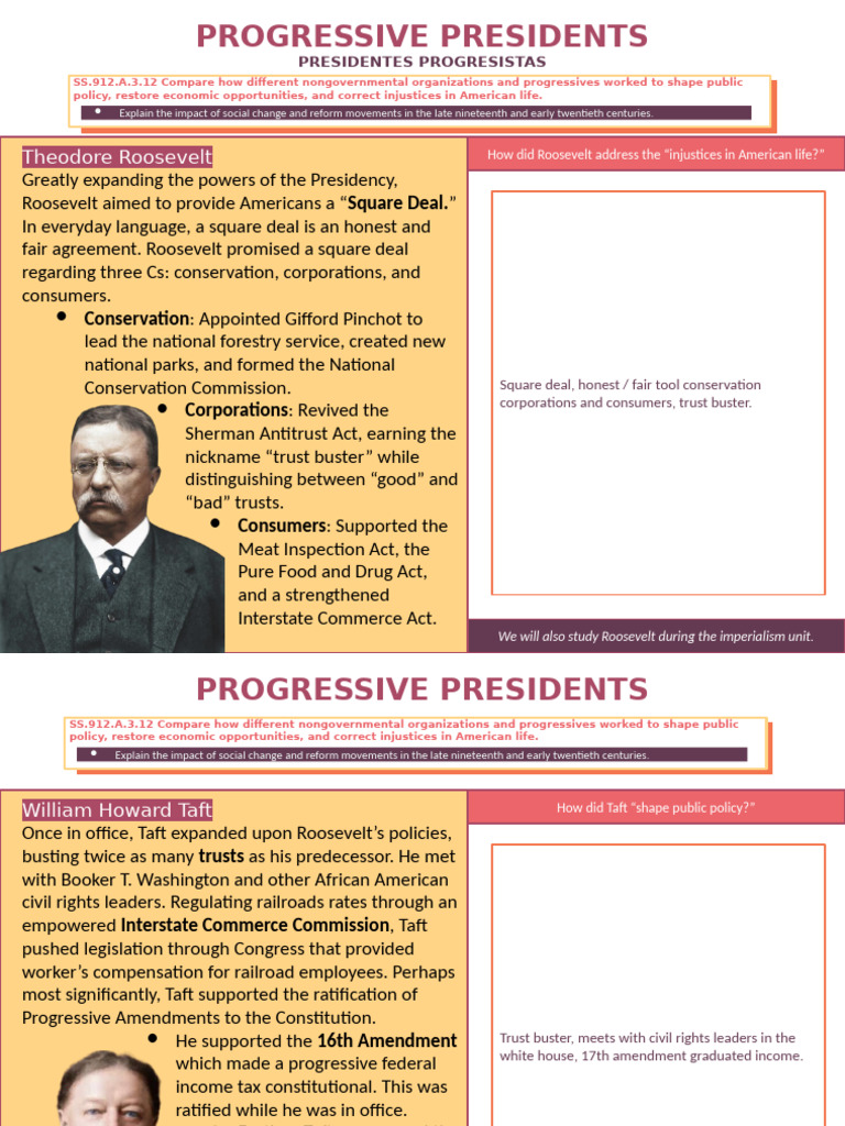 Student Copy of Progressive Presidents | PDF | Theodore Roosevelt ...