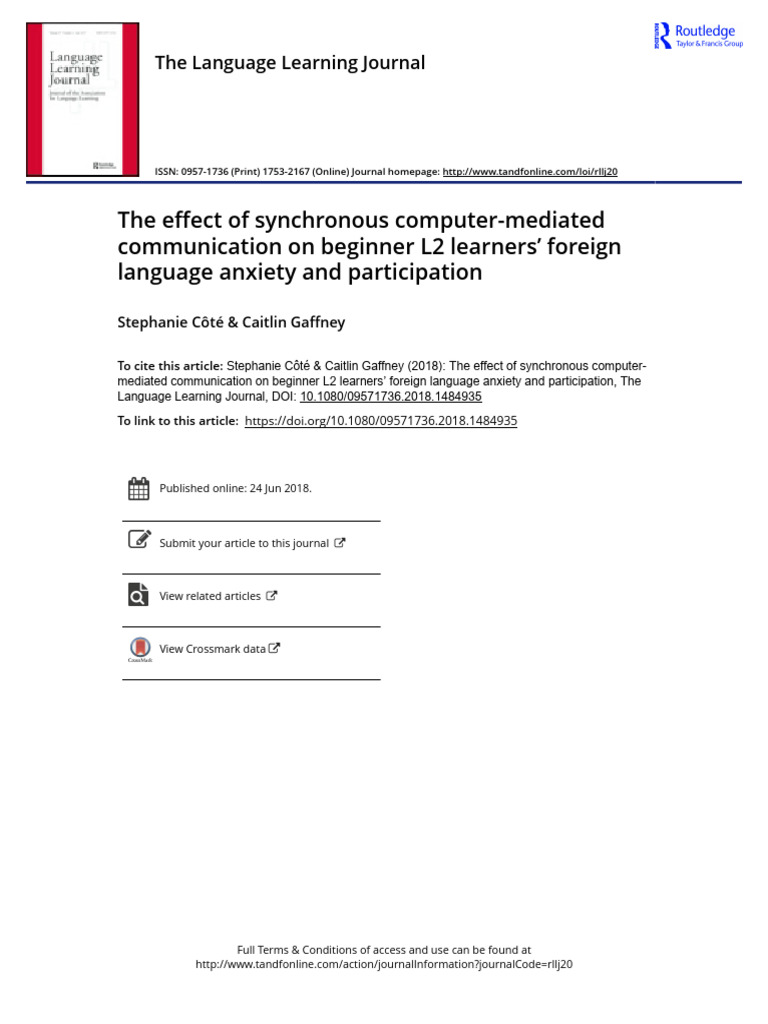 The Effect Of Synchronous Computer Mediated Communication On Beginner L2 Learners Foreign