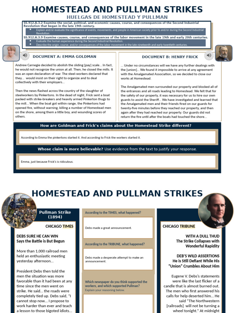 Student Copy of Homestead and Pullman Strikes | PDF | Strike Action ...