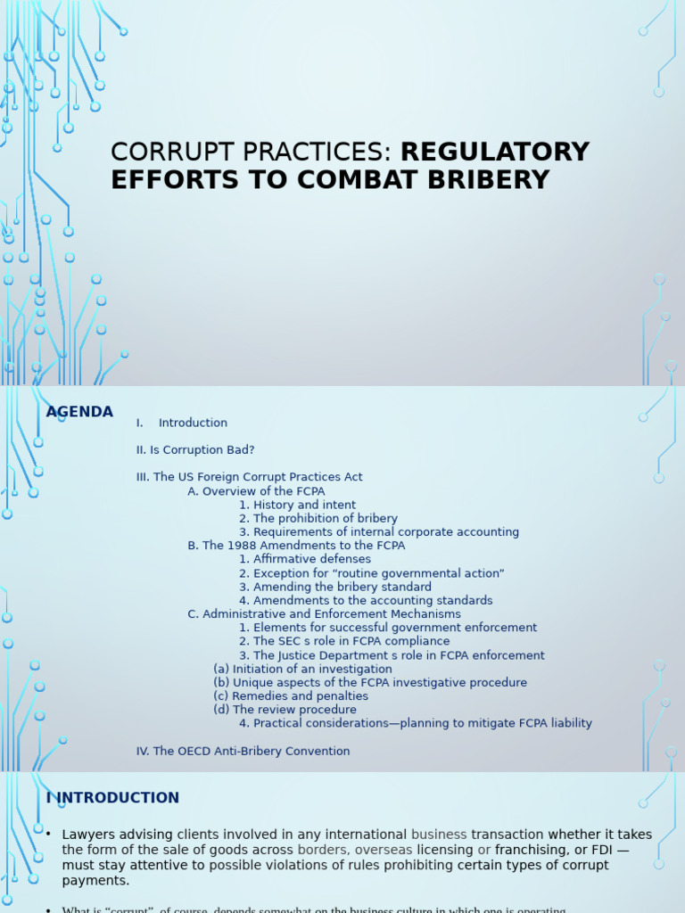CORRUPT PRACTICES Regulatory efforts to combat bribery | PDF ...