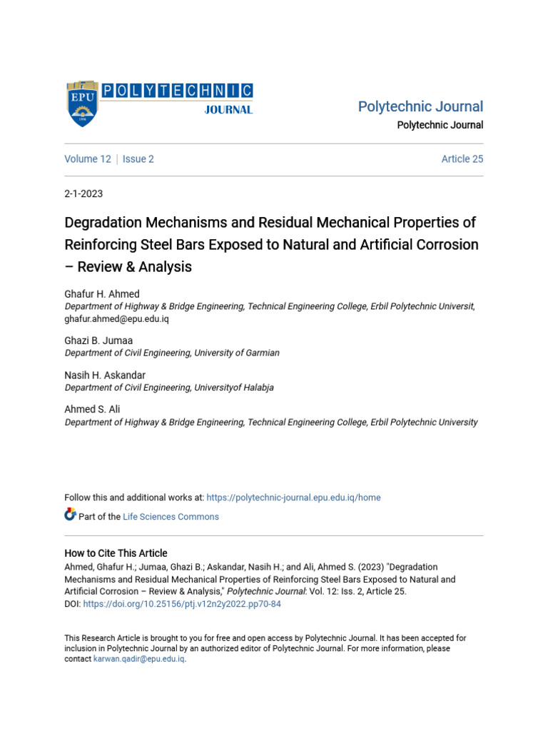 Ahmed Et Al., 2022 - Steel Bars Exposed To Natural - HHH | PDF ...