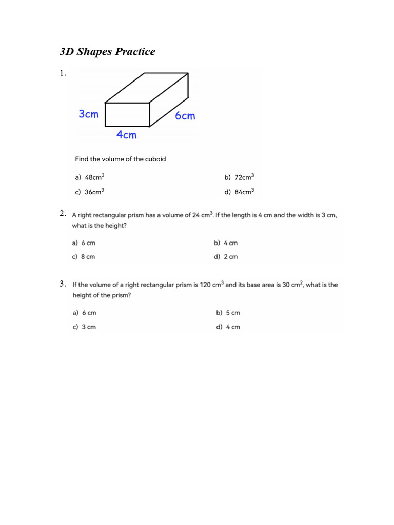 3D Shapes Practice | PDF