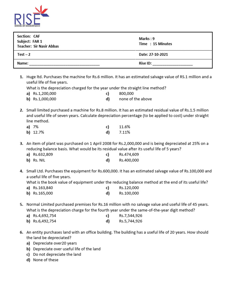 Test 2 - IAS 16 (Basic Depreciation Calculations) | PDF | Depreciation ...