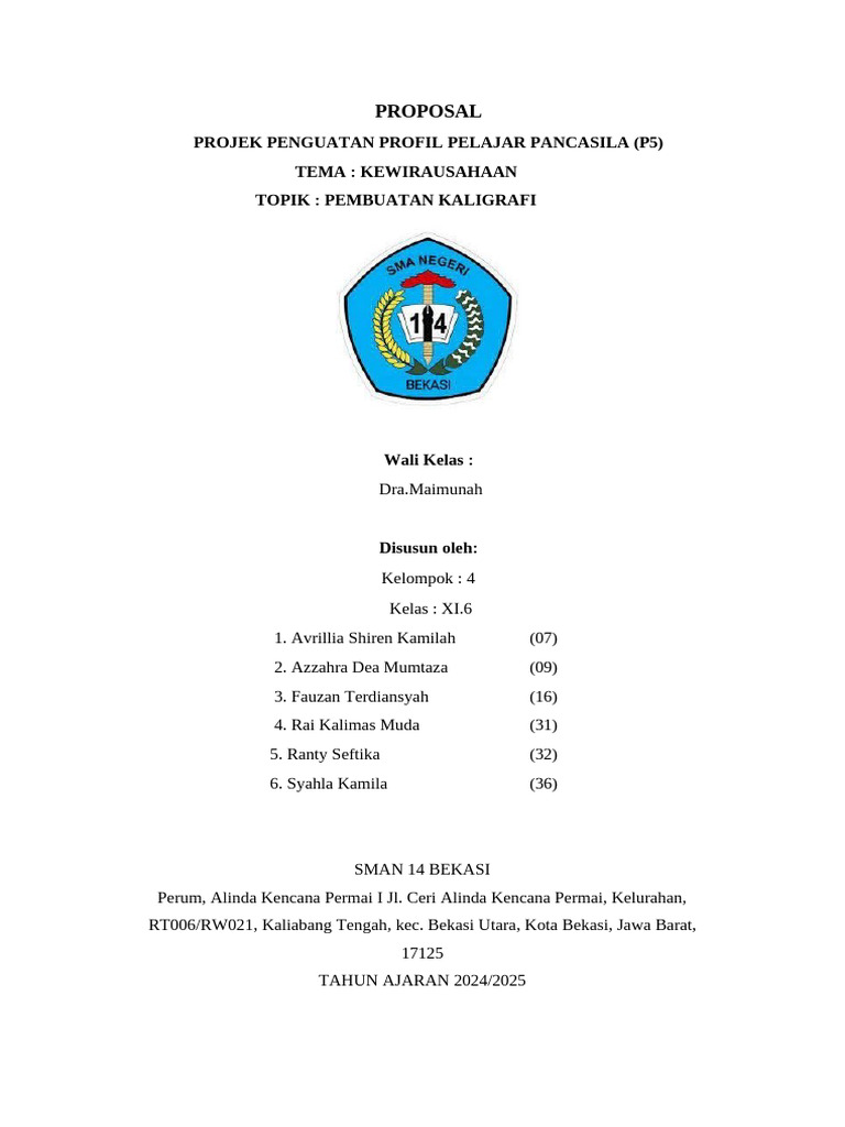 Proposal Kewirausahaan Kaligrafi P5 | PDF