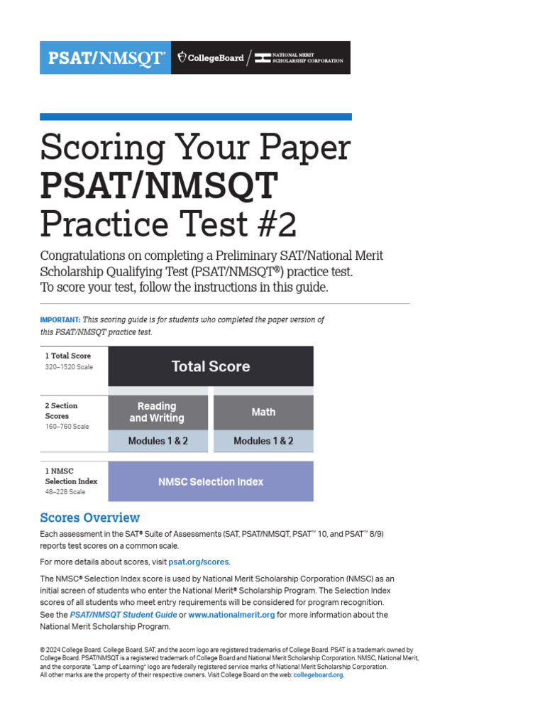 Scoring Psat NMSQT Practice Test 2 | PDF | Psat/Nmsqt | Standardized Tests