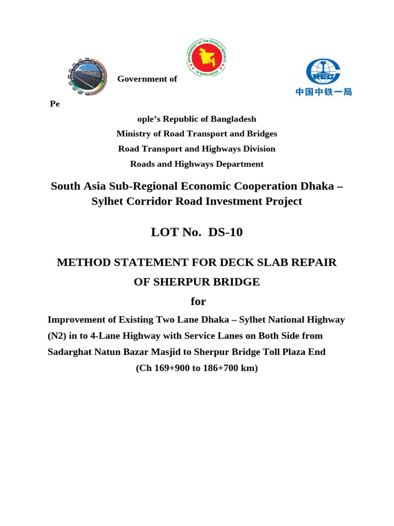 Method Statement for Deck Slab Repair of Sherpur Bridge(2) | PDF ...