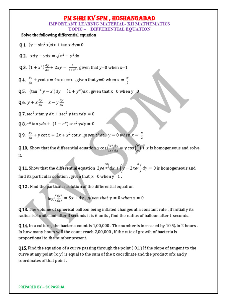 Xii Diff Eq SPM | PDF