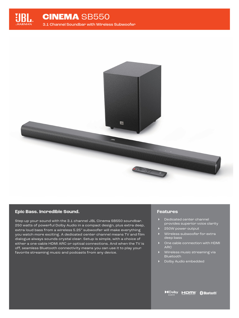 JBL Cinema SB550 Soundbar Specs | PDF | Loudspeaker | Sound Production ...