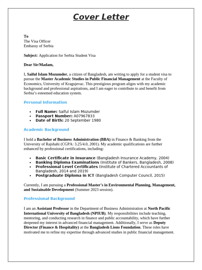 Cover Letter - Saiful Islam Mozumder | PDF | Diploma