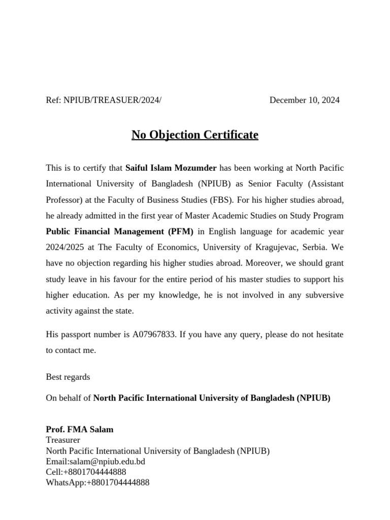 No Objection Certificate-1 | PDF