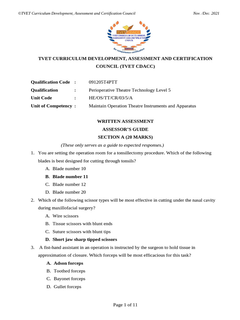 Assessor Guide-Maintain Operation Theatre Instruments and Apparatus ...