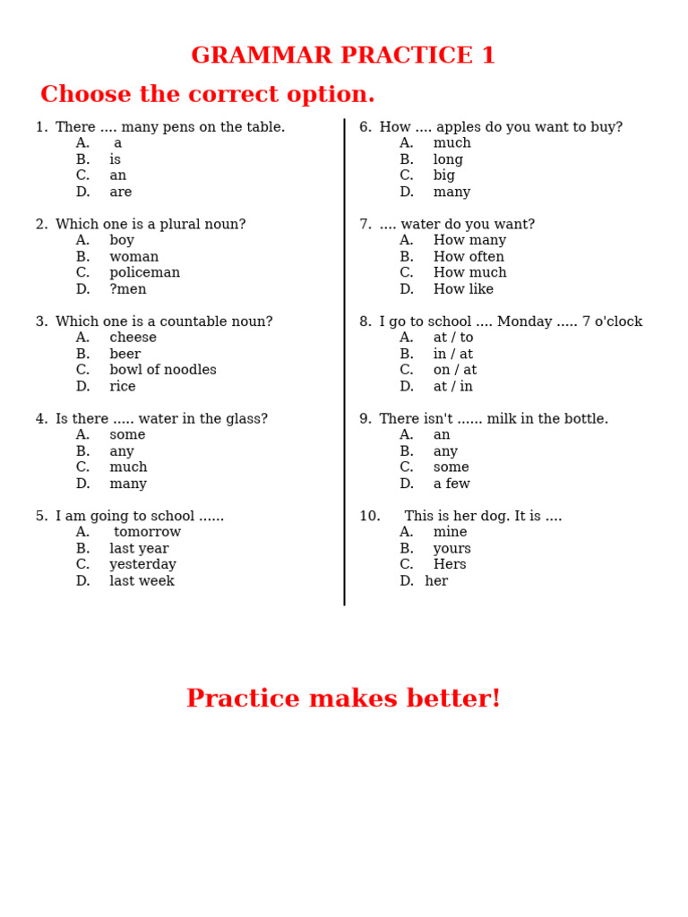 GRAMMAR PRACTICE 1 | PDF