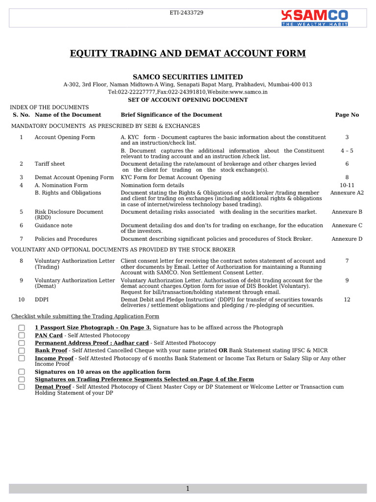 Equity Trading & Demat Account Form | PDF | Value Added Tax | Stocks