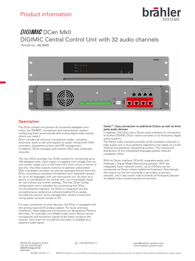DIGIMIC DCen MkII Control Unit Overview | PDF | Power Supply | Microphone