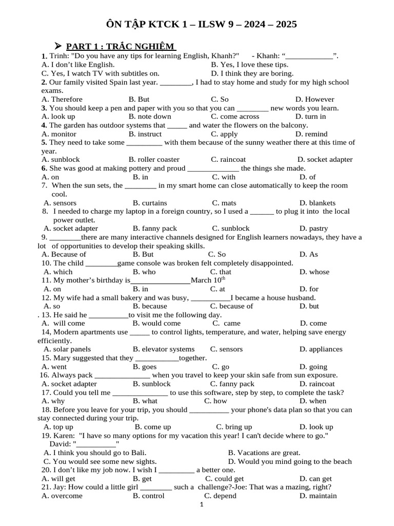 TỔNG HỢP ÔN TẬP KTCK 1 - ILSW 9 - TN-WF-RW | PDF