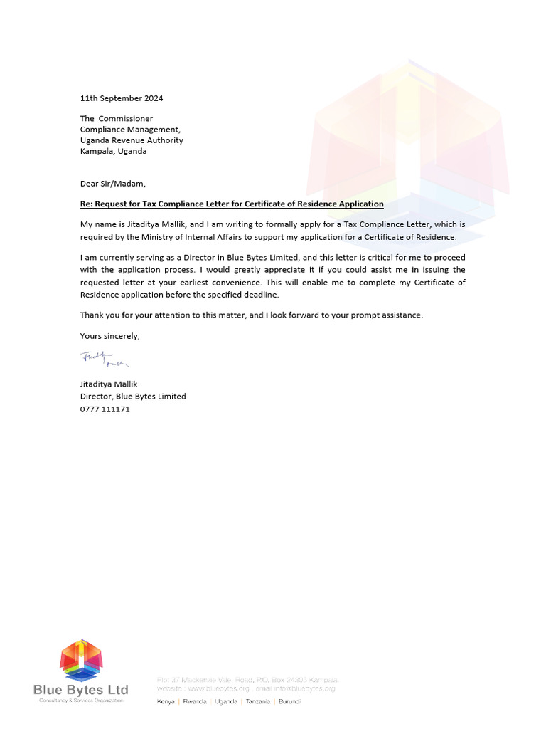 Tax Compliance Letter Request Uganda | PDF