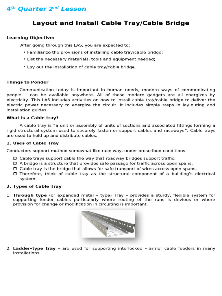 Types and Installation of Cable Trays | PDF