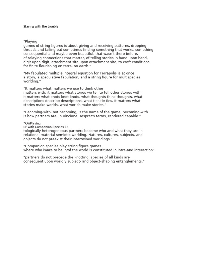 Staying With The Trouble Donna Haraway | PDF