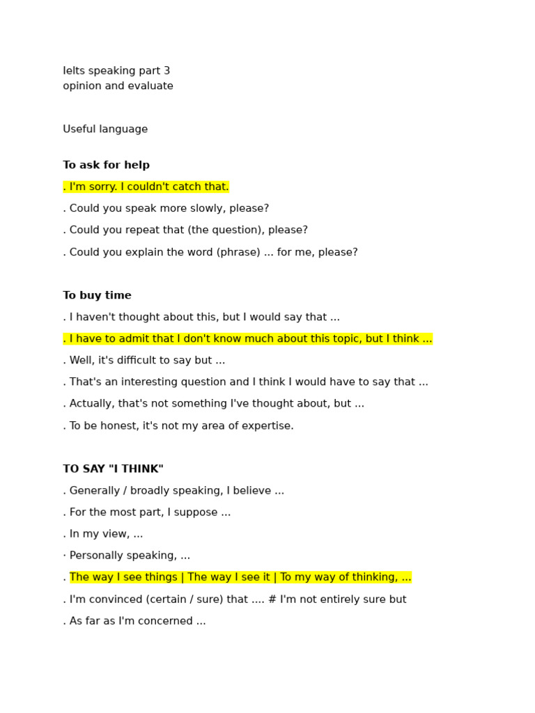 Ielts Speaking Part 3 | PDF