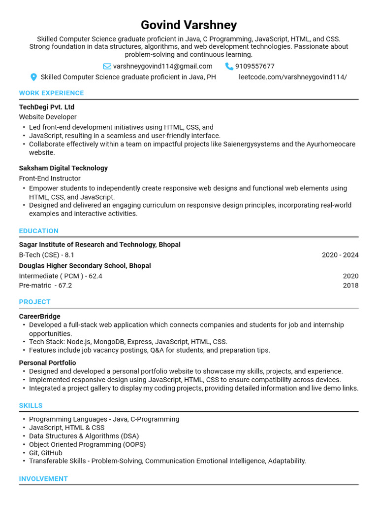 Govind Varshney - Resume (1) | PDF | Java Script | Html Govind Varshney - Resume (1) | PDF | Java Script | Html